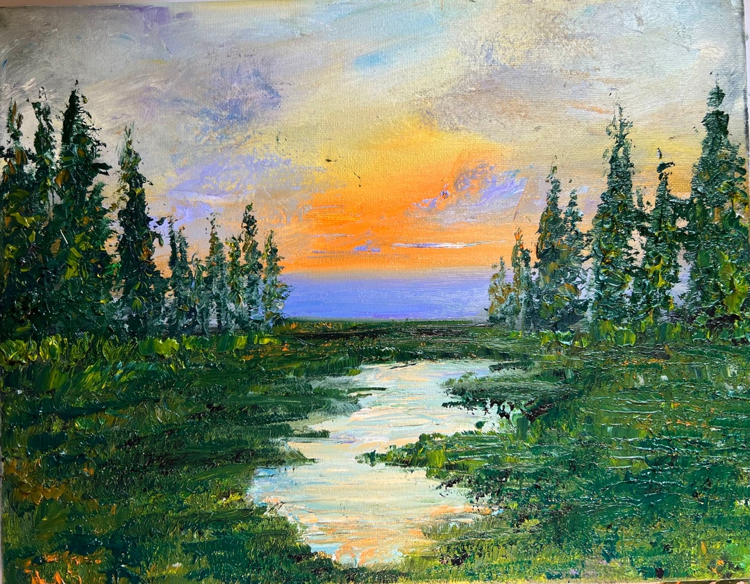 Original Marsh Oil Painting Impressionist Artwork Original - Etsy