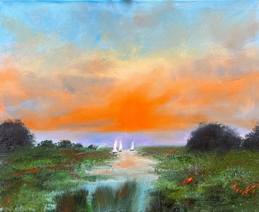 Original Painting of the Happy Marsh, Sunny Marsh Swimming Party Art ...