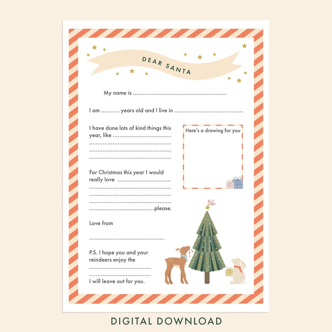 DIGITAL Letter to Santa - Downloadable Father Christmas Letter Template ...