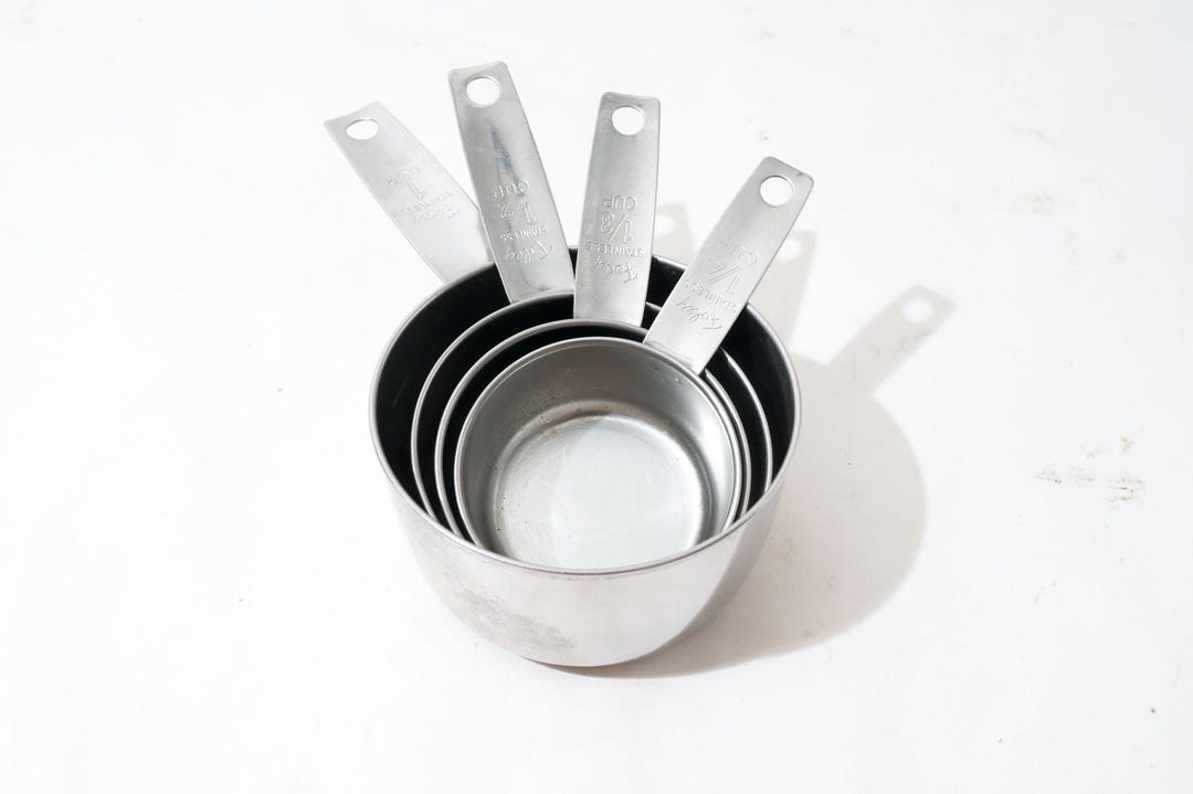 Set of Four Measuring Cups, Stainless Steel, Foley, Vintage - Etsy