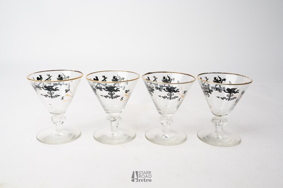 Set of Four Vintage Cocktail Glass Weathervane Rooster - Etsy