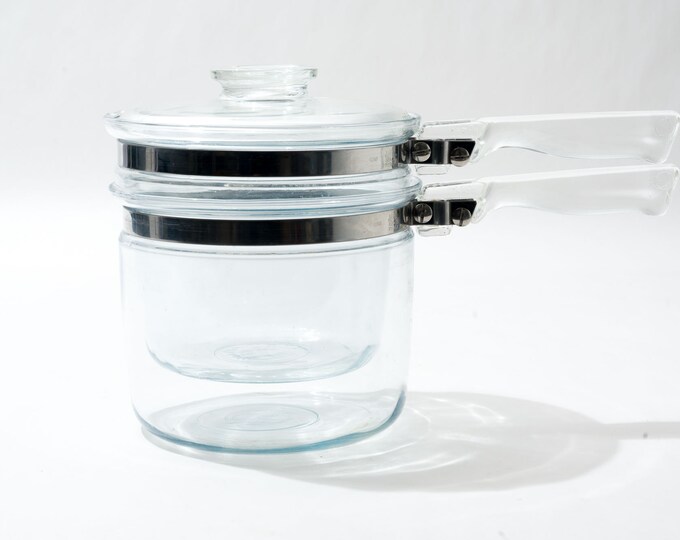 Vintage Pyrex Flameware, Double Boiler, 6283, W Lid, Glass Pots - Etsy