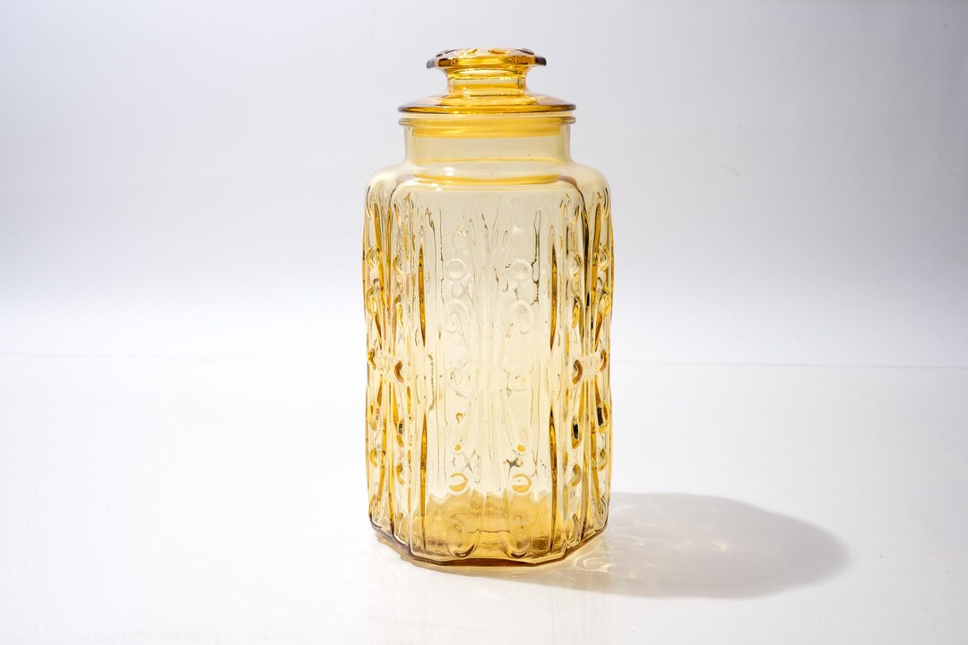 Midcentury Glass Canister, Atterbury Scroll, Amber, 11 1/2 Inches - Etsy
