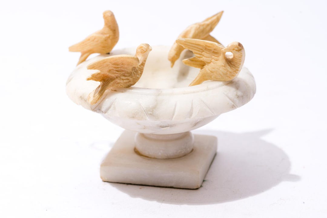 Vintage Miniature Bird Bath With Four Birds, Alabaster - Etsy