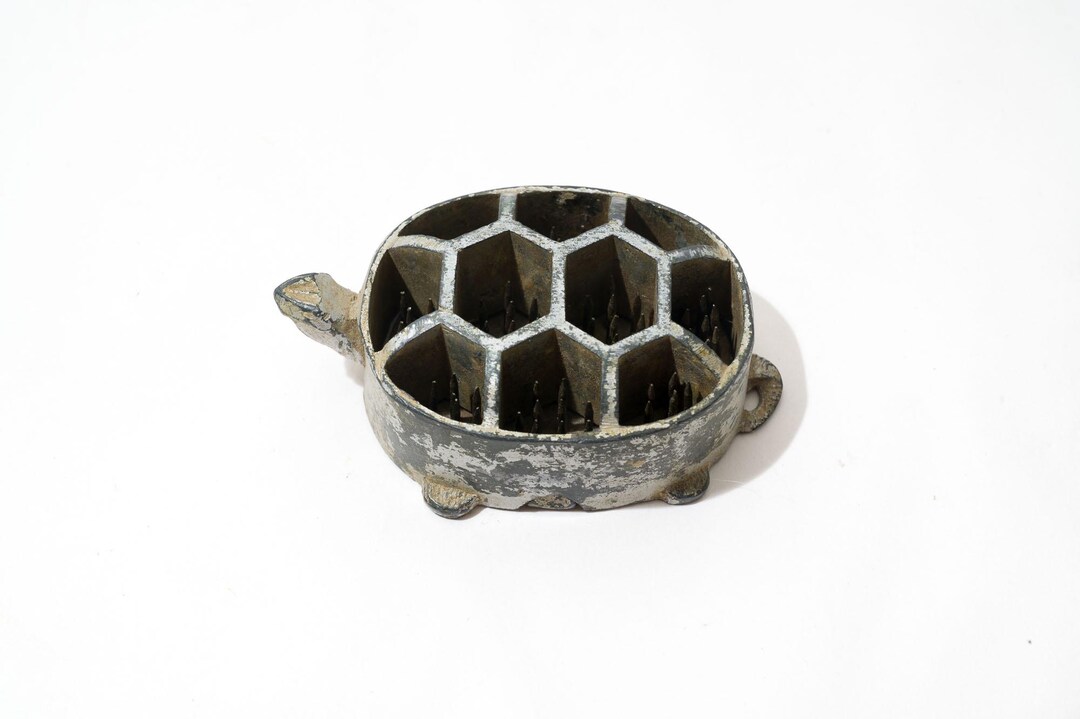 Vintage Turtle Shaped Flower Frog, Two Piece pin Frog Insert, Metal ...