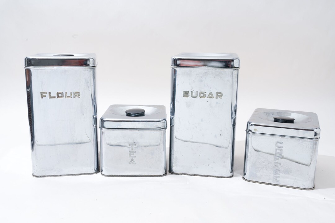 Vintage Kitchen Canister Set, Chrome, Stainless Steel, Lincoln ...