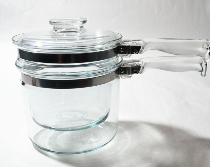 Vintage Pyrex Flameware, Double Boiler, 6283, W Lid, Glass Pots - Etsy