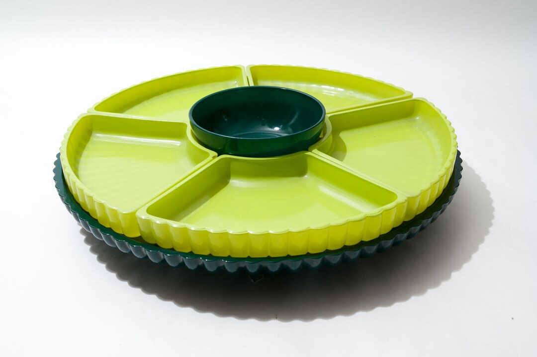 Vintage Lazy Susan Relish Tray, Crudités, Lime Green, Forest Green, All ...