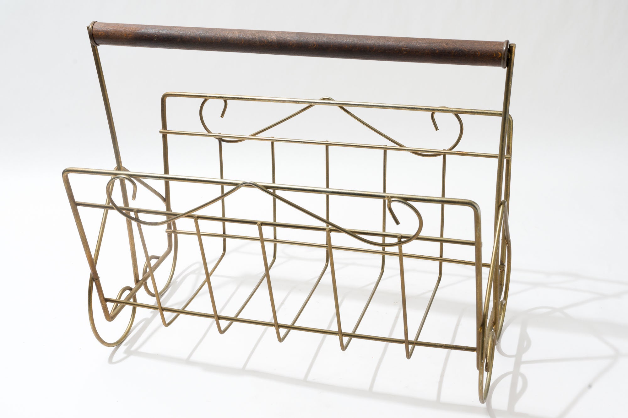 Retro Wire Magazine Rack With Wood Handle, Vintage Mid Century ...