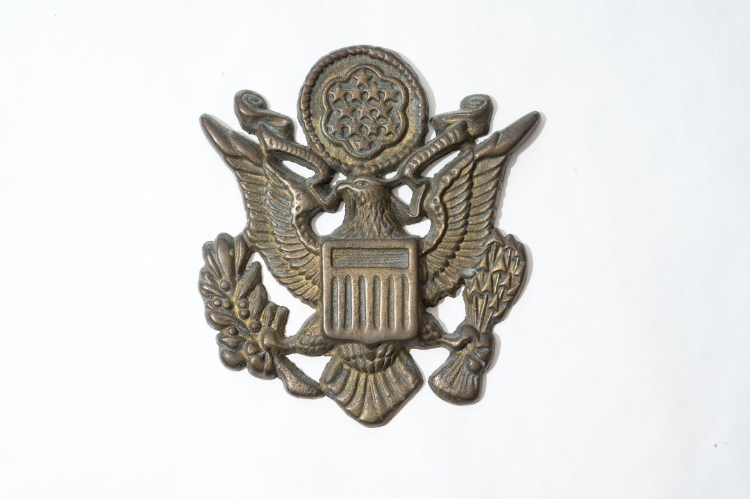 Vintage U.S. Military Cap Badge Cast Metal Wall Plaque, 6"x5", Brass or ...