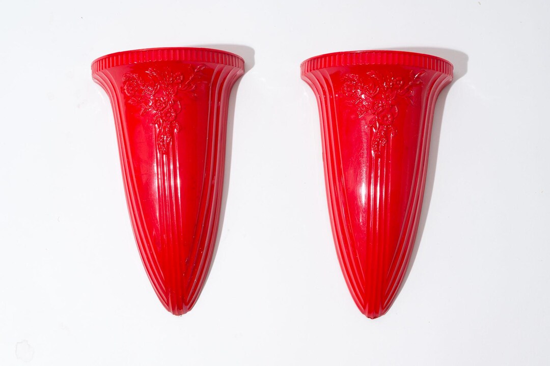 Vintage Wall Pockets, Set of Two, Red, Plastic, Ardee - Etsy