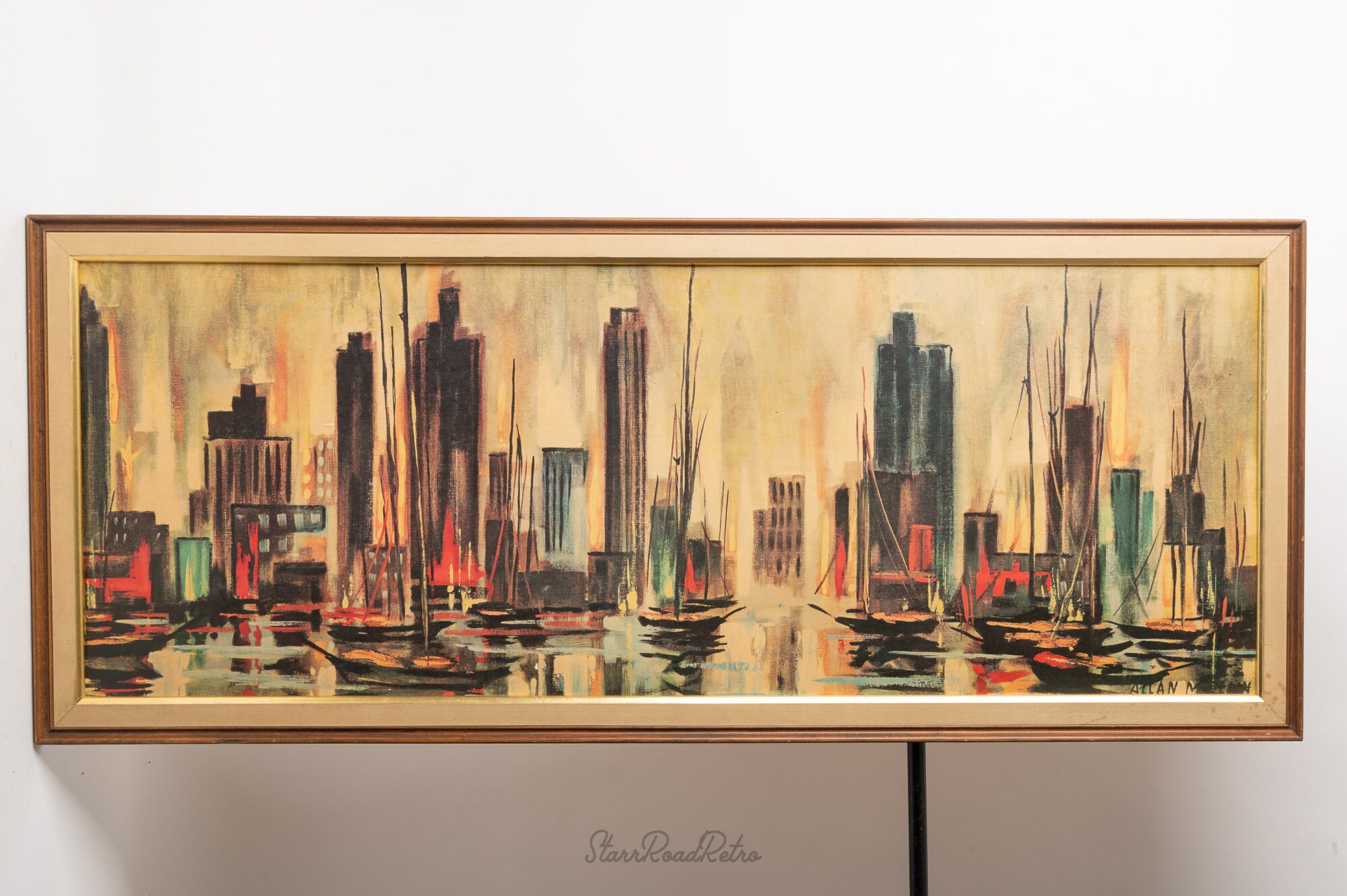 Vintage MCM Art Metropolitan Skyline Harbor Allan McClain | Etsy