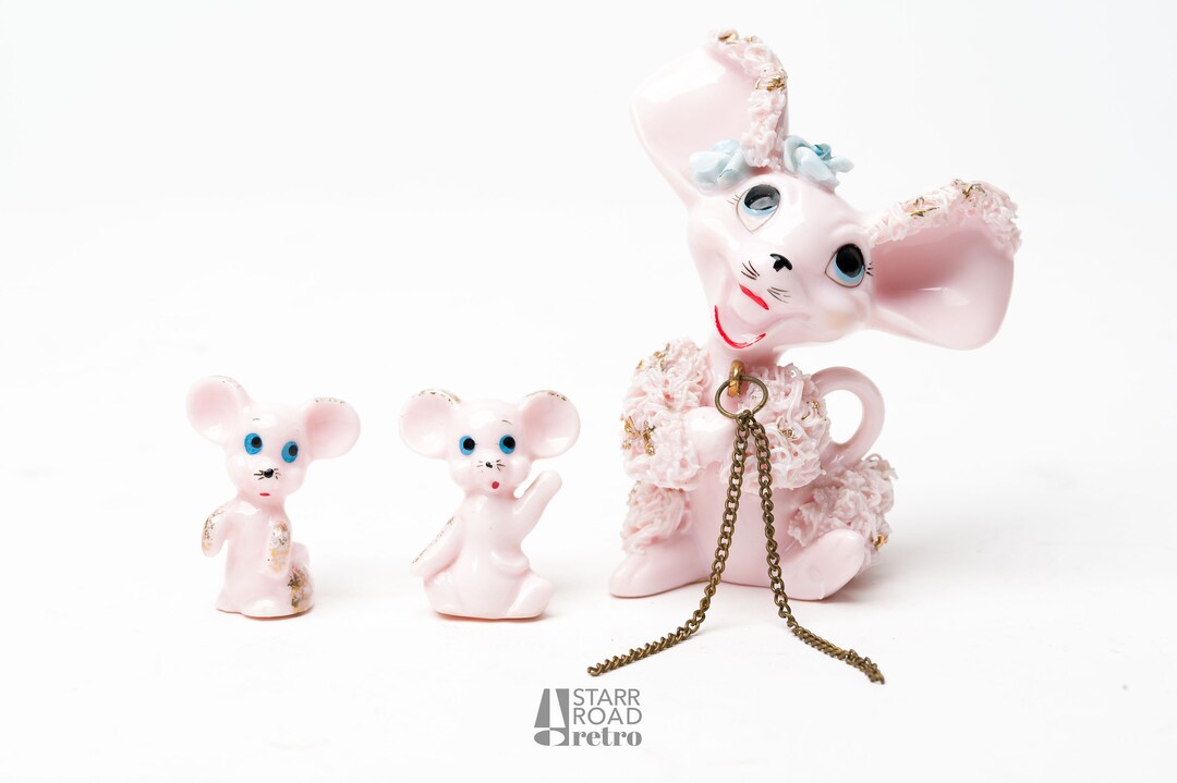Vintage Mouse Family Figurines, Pink, Spaghetti Glass, Napco - Etsy