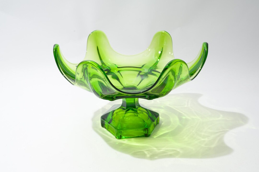 Midcentury Green Glass Compote, With Sticker, Viking - Etsy