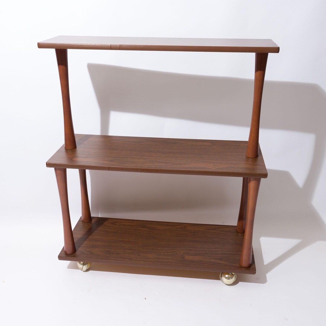 Three Tier Shelf System on Wheels, Mid Century, Hourglass Posts, C ...