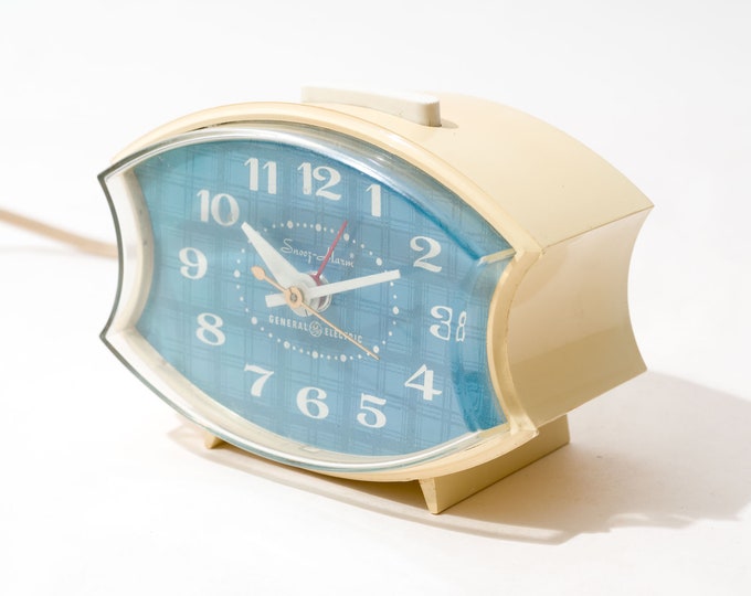 Mid Century Alarm Clock, Blue and Cream, Atomic, General Electric Snooz ...