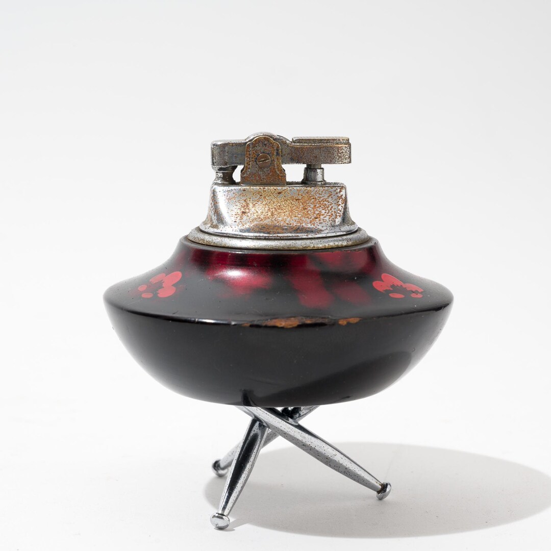 Atomic ufo Style Table Lighter, Japan, Floral Pattern, Lacquer on Wood ...