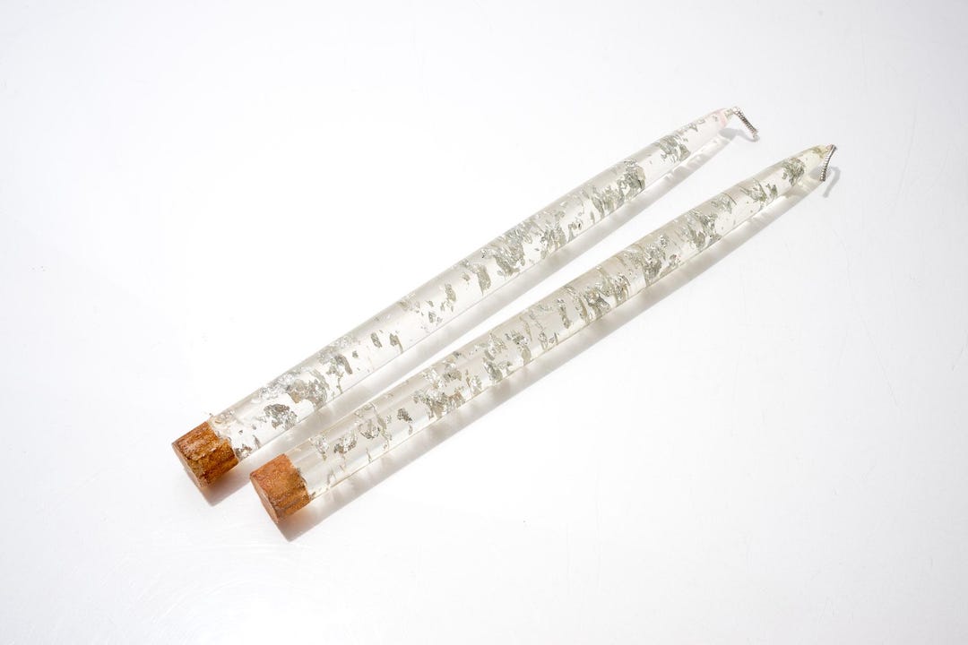 Lucite Candles, Mid Century, Glitter, Sparkles, Silver Specks, Pair - Etsy
