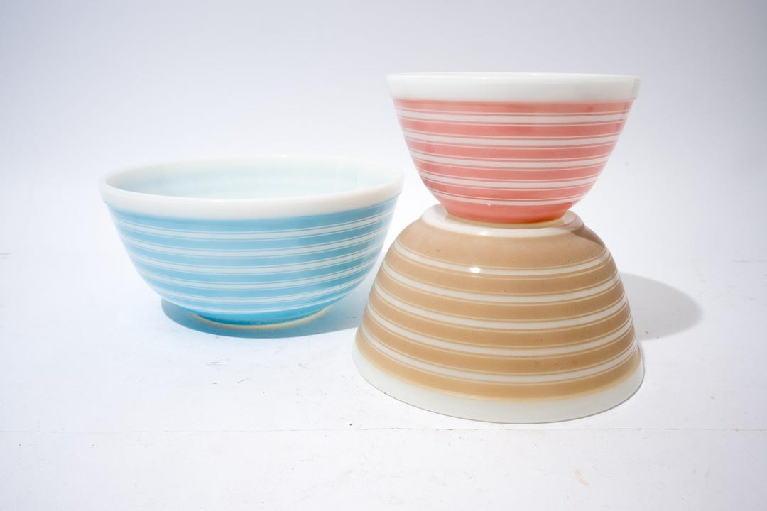 Vintage Pyrex Rainbow Stripe Mixing Bowls, Choose Your Bowl, Pink, Blue ...