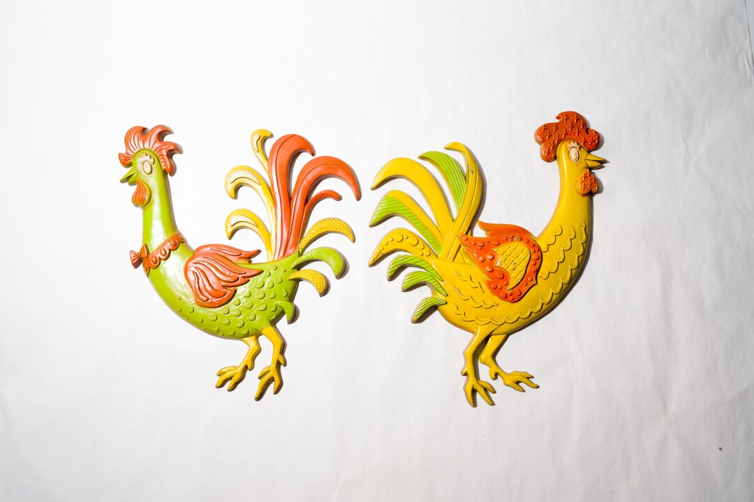 Vintage Mid Century Wall Mount Chicken Plaques, Sexton, Hen and Rooster ...