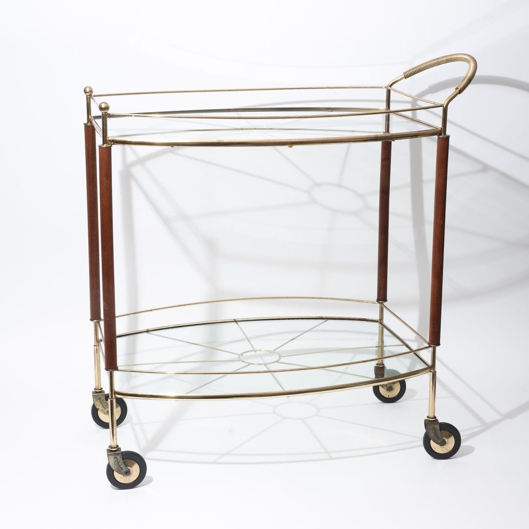 Mid Century Modern Bar Cart, Teak, Metal, Glass, Italian Design, C1950s ...