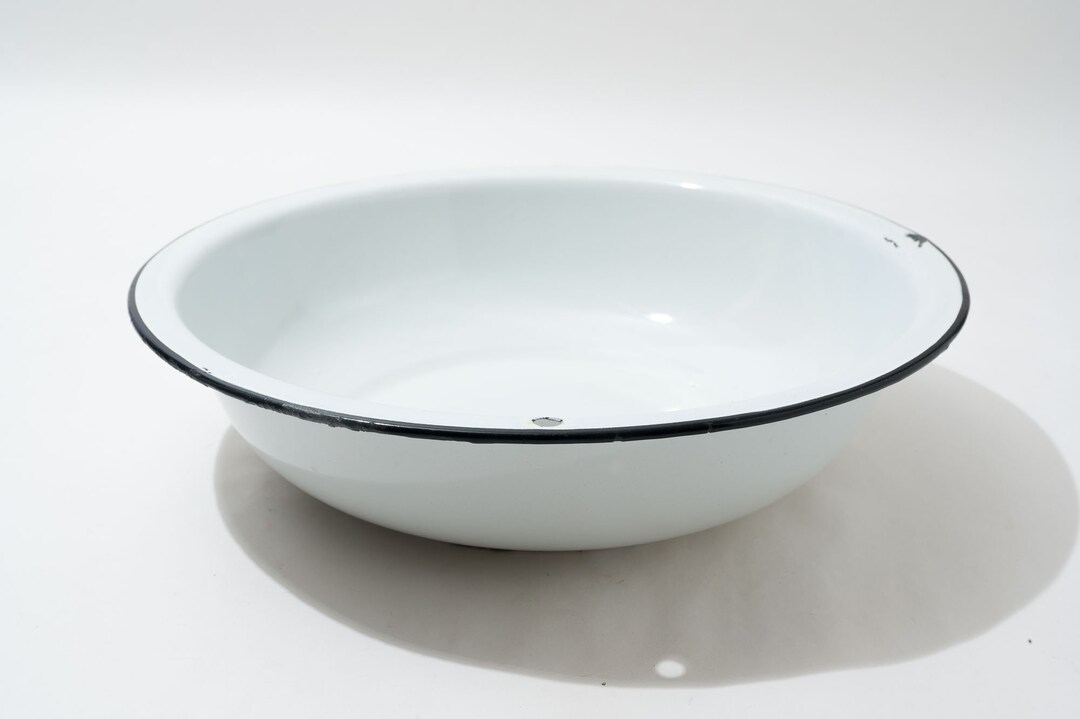 Vintage 12 White Enamelware Basin, Rustic Decor, Farm House, Country ...