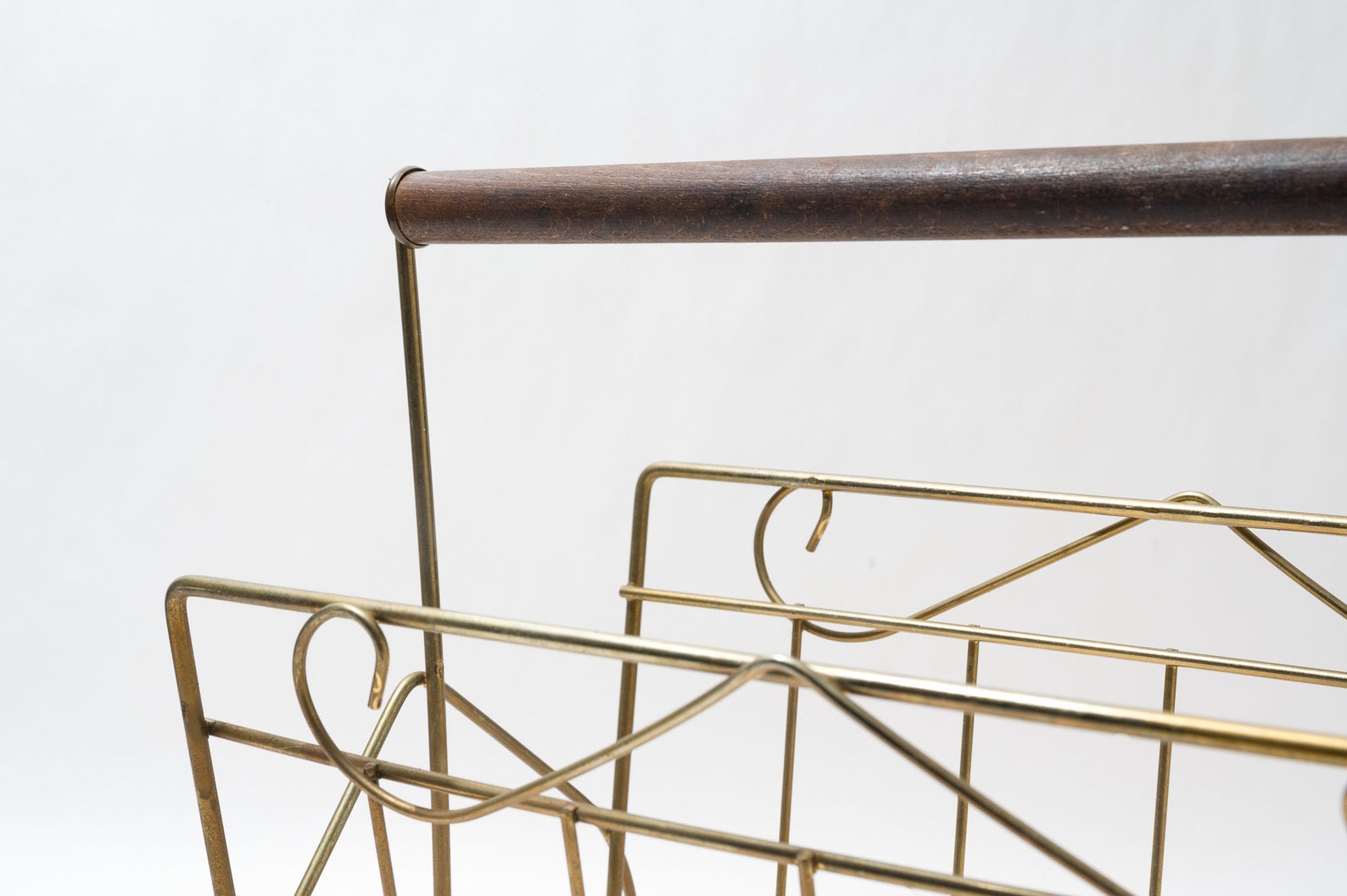 Retro Wire Magazine Rack With Wood Handle, Vintage Mid Century ...