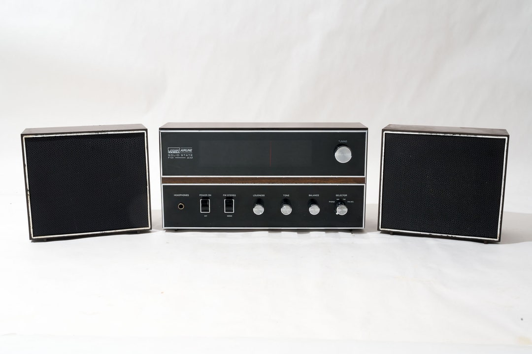 Vintage AM/FM Shelf Stereo W/ Speakers, Montgomery Ward Airline, Wood ...