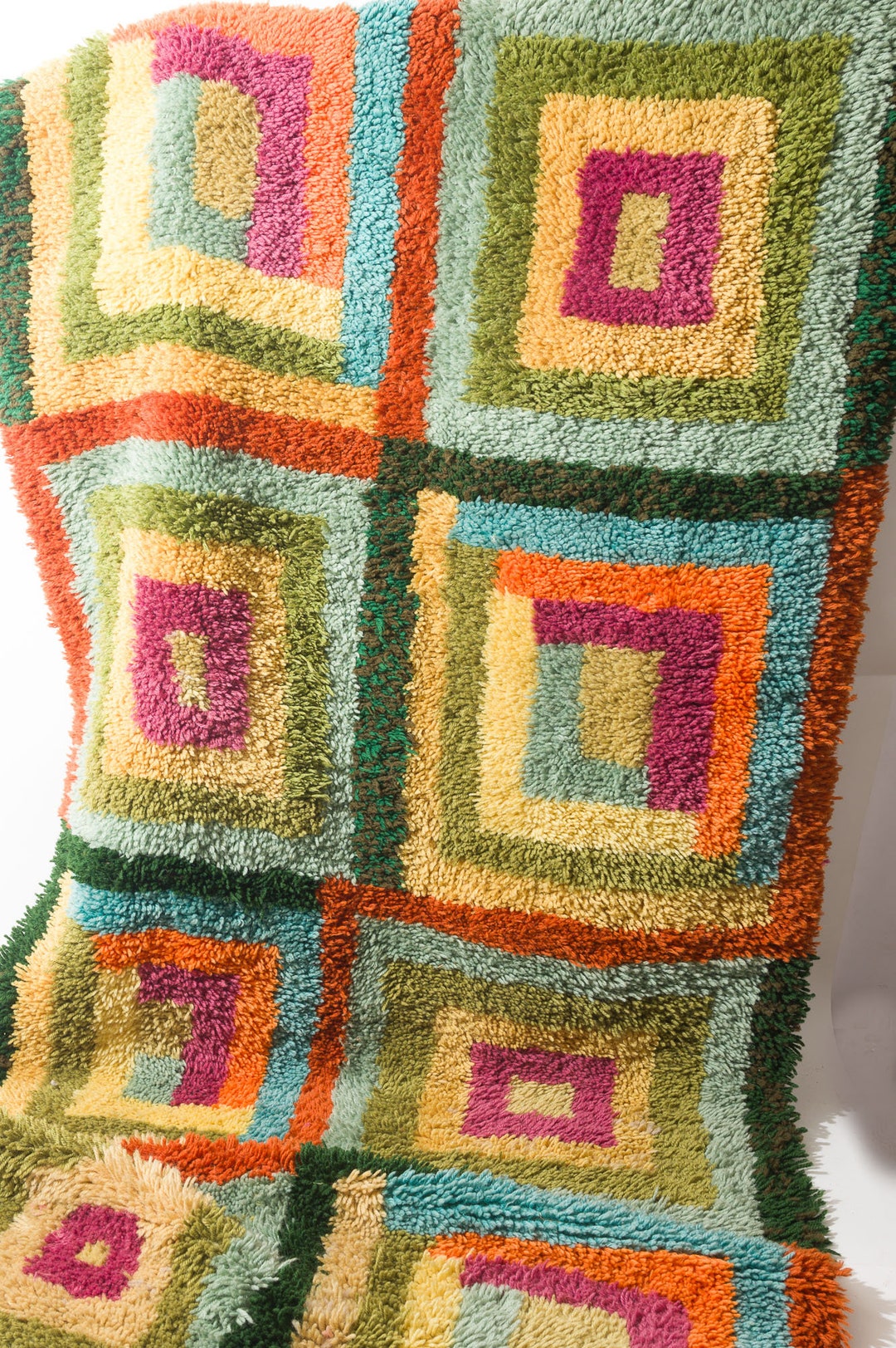 Vintage Latch Hook Wall Hanging, Squares W/ Lines, Mid Century Wall ...