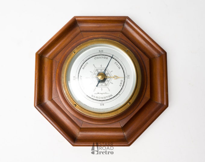 Mid Century Airguide Wall Mount Barometer, With Brass and Walnut ...