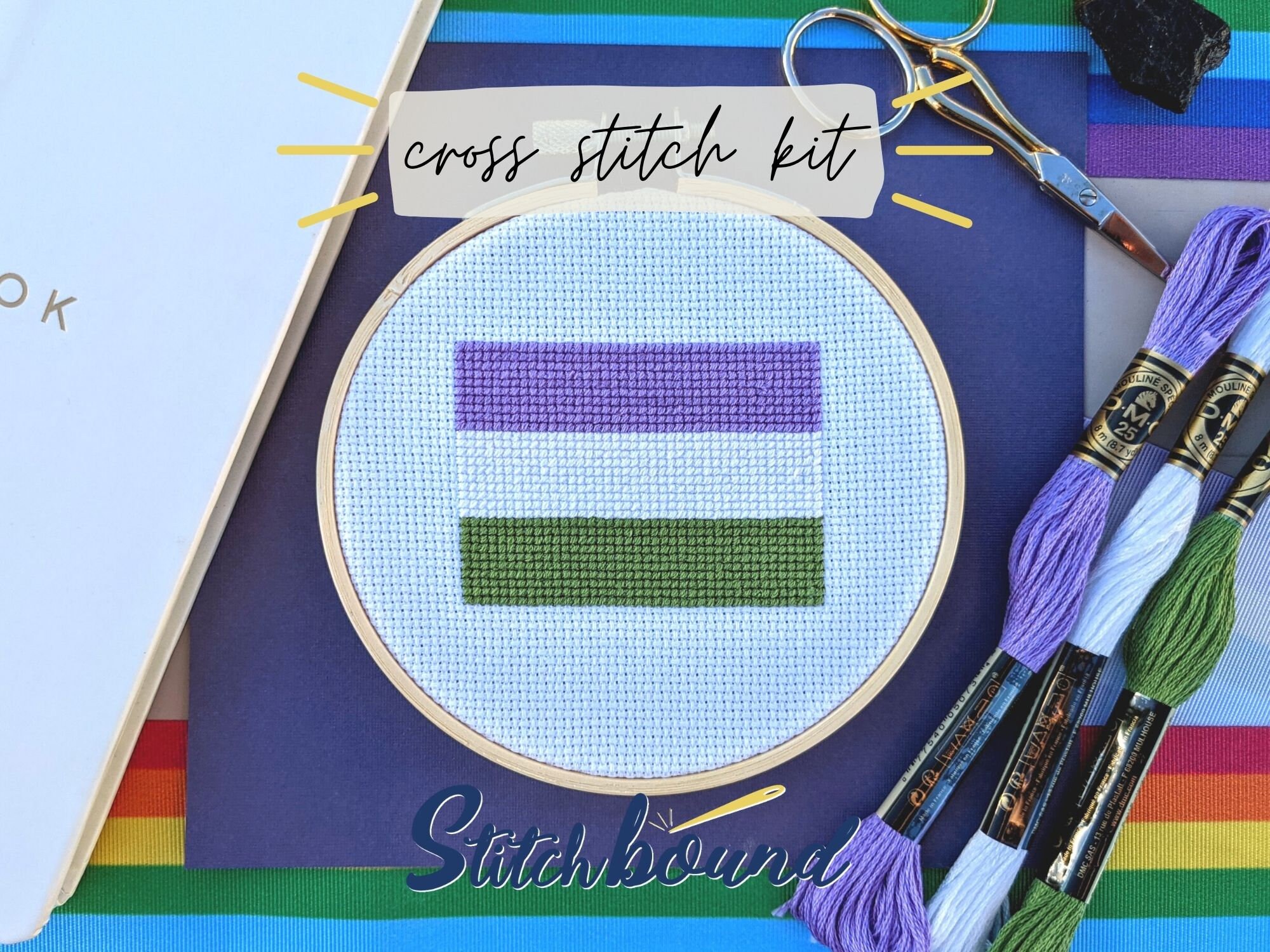 Sewing & Needlecraft Ready to Ship Genderqueer Pride Flag Cross Stitch ...