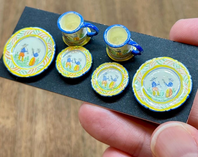 Miniature Hand Painted Quimper Service for Two, 1/12 Scale - Etsy