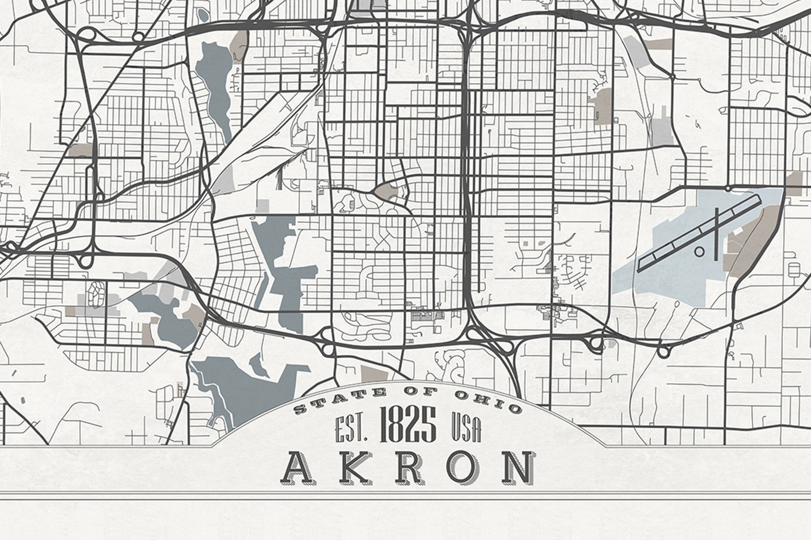 AKRON OH Canvas Print Large Wall Art Akron Ohio Map White | Etsy