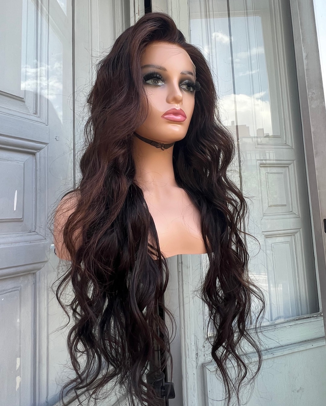Dark Brown 26 Inch Lace Front Human Hair Wig - Etsy