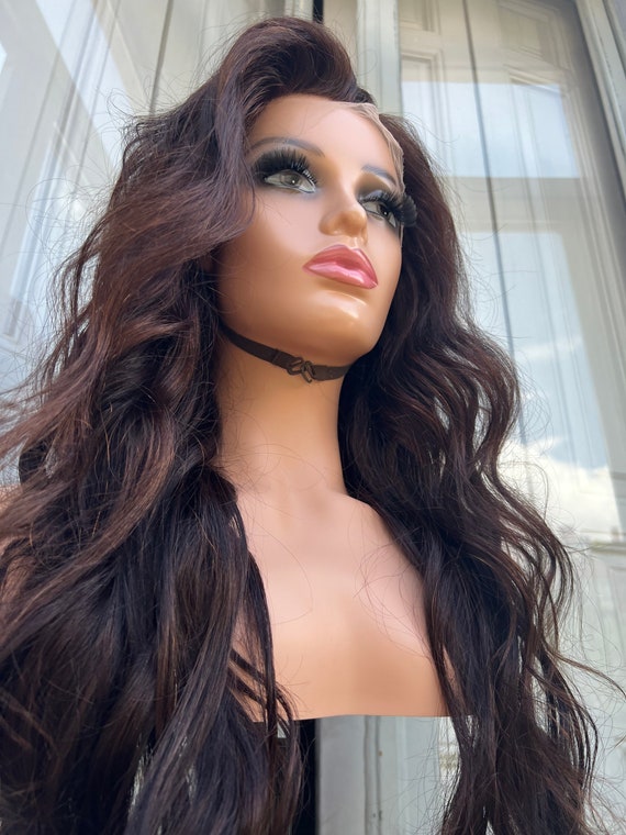 Dark Brown 26 Inch Lace Front Human Hair Wig Etsy Ireland