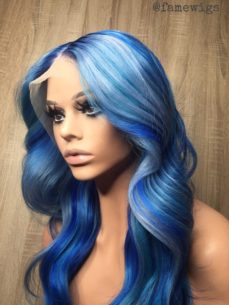 18 Blue Lace Front Human Hair Wig | Etsy