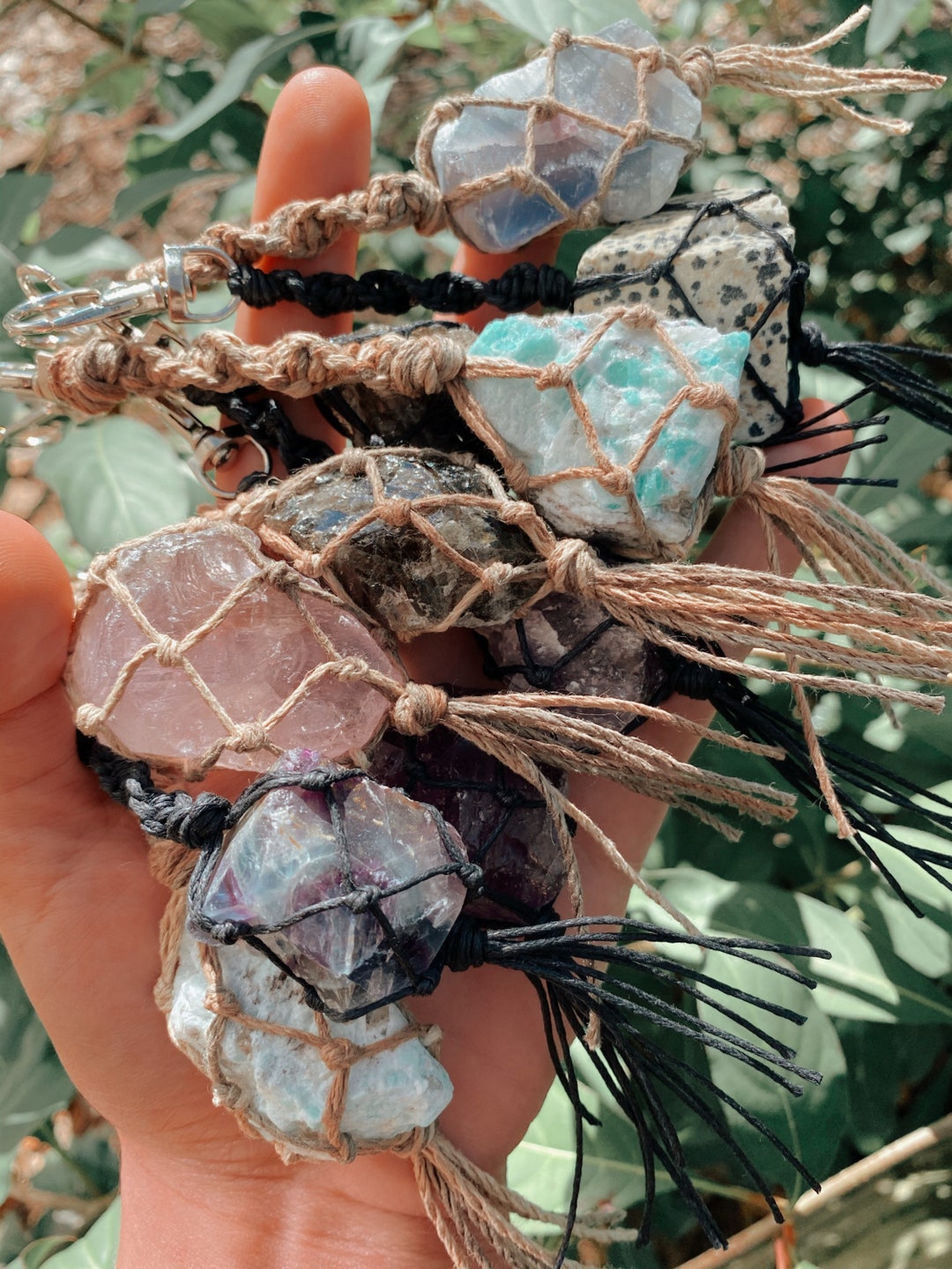 Hemp Wrapped Crystal Keychain | Raw Crystal Keychain | Boho Keychain ...