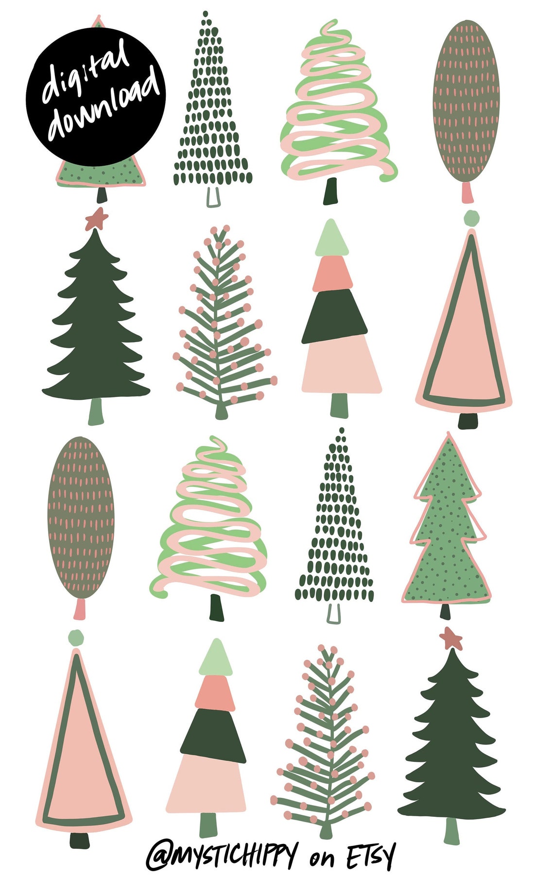 Christmas Tree Digital Download Pink Christmas Printable - Etsy