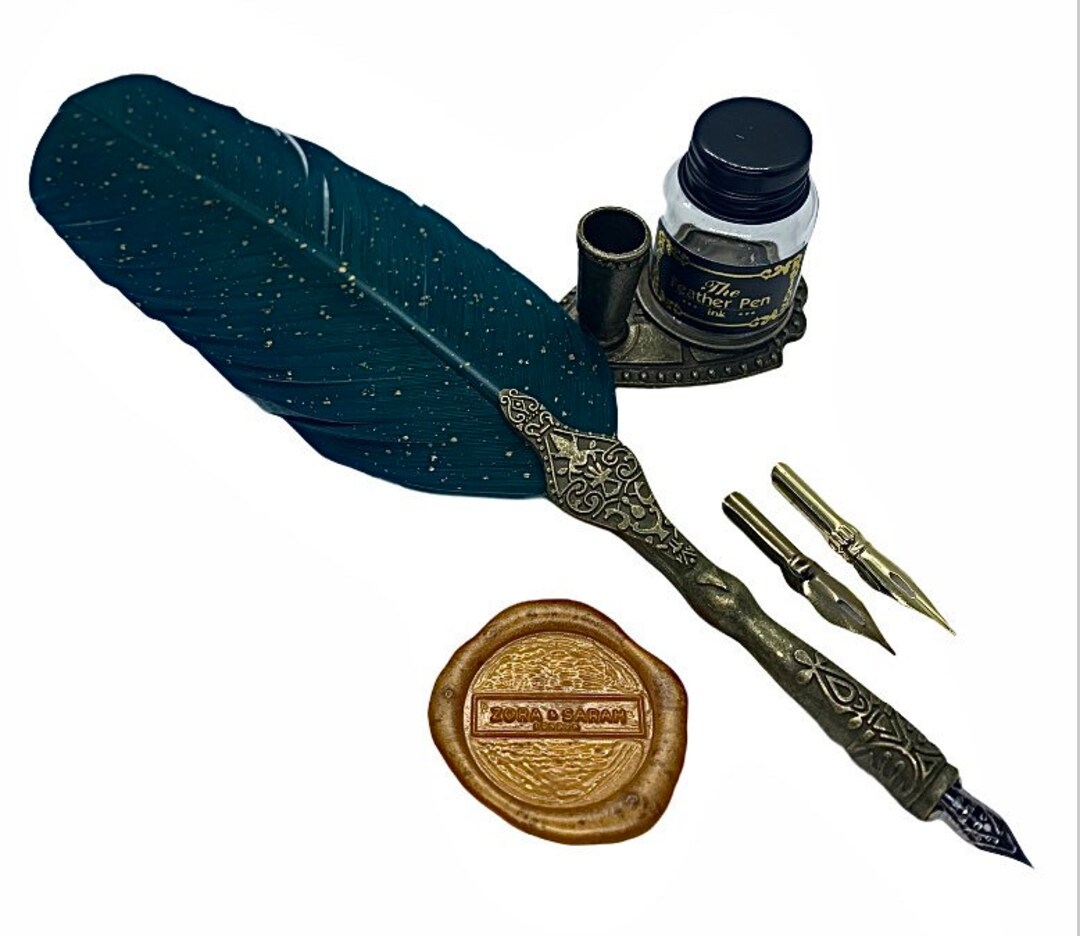 ZSL Emeraldeux Brass Quill Set Two Nibs Brass Quill Holder Glass Ink ...