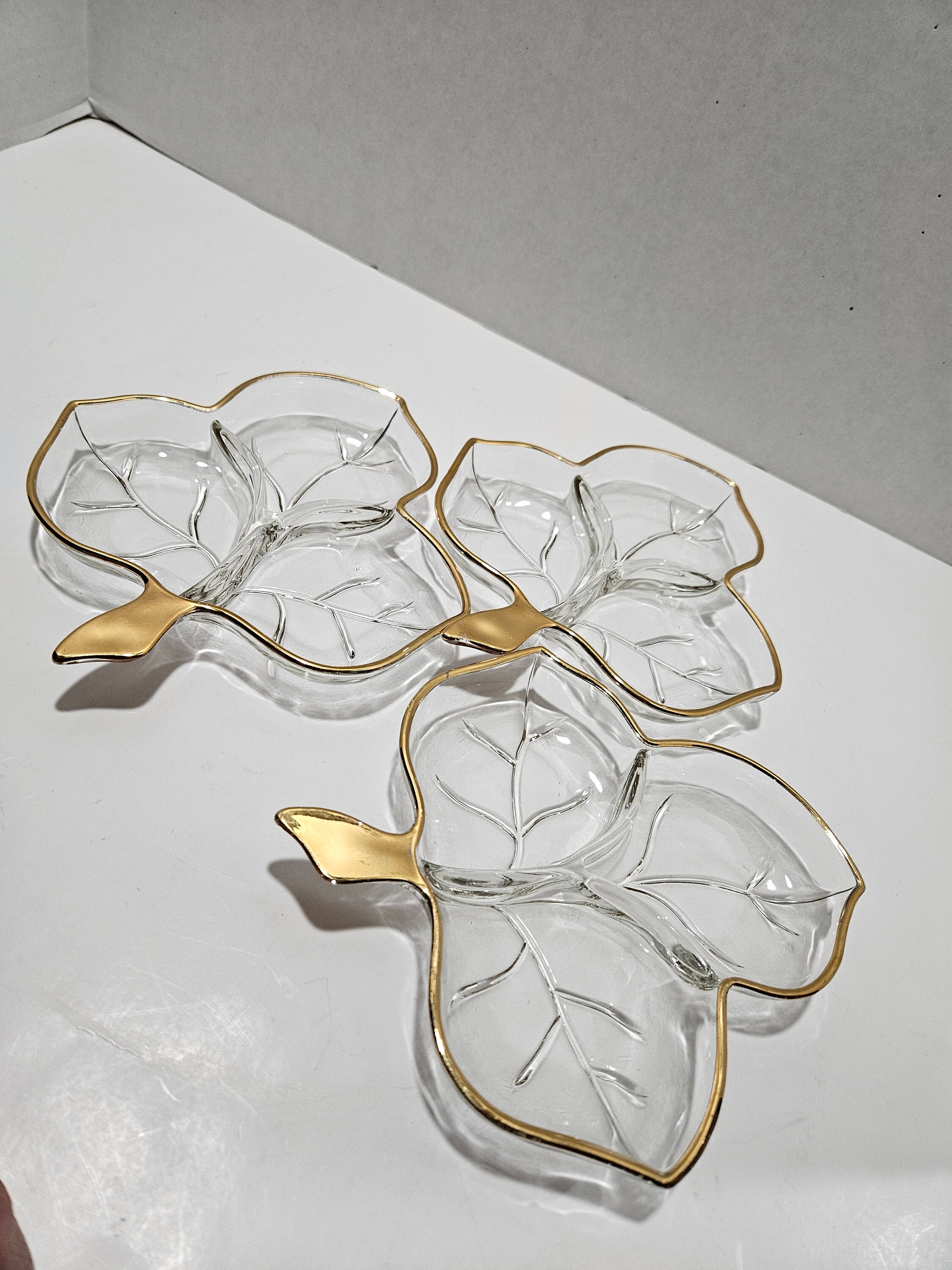 Vtg Clear Glass Leaf Shape Dishes - Etsy