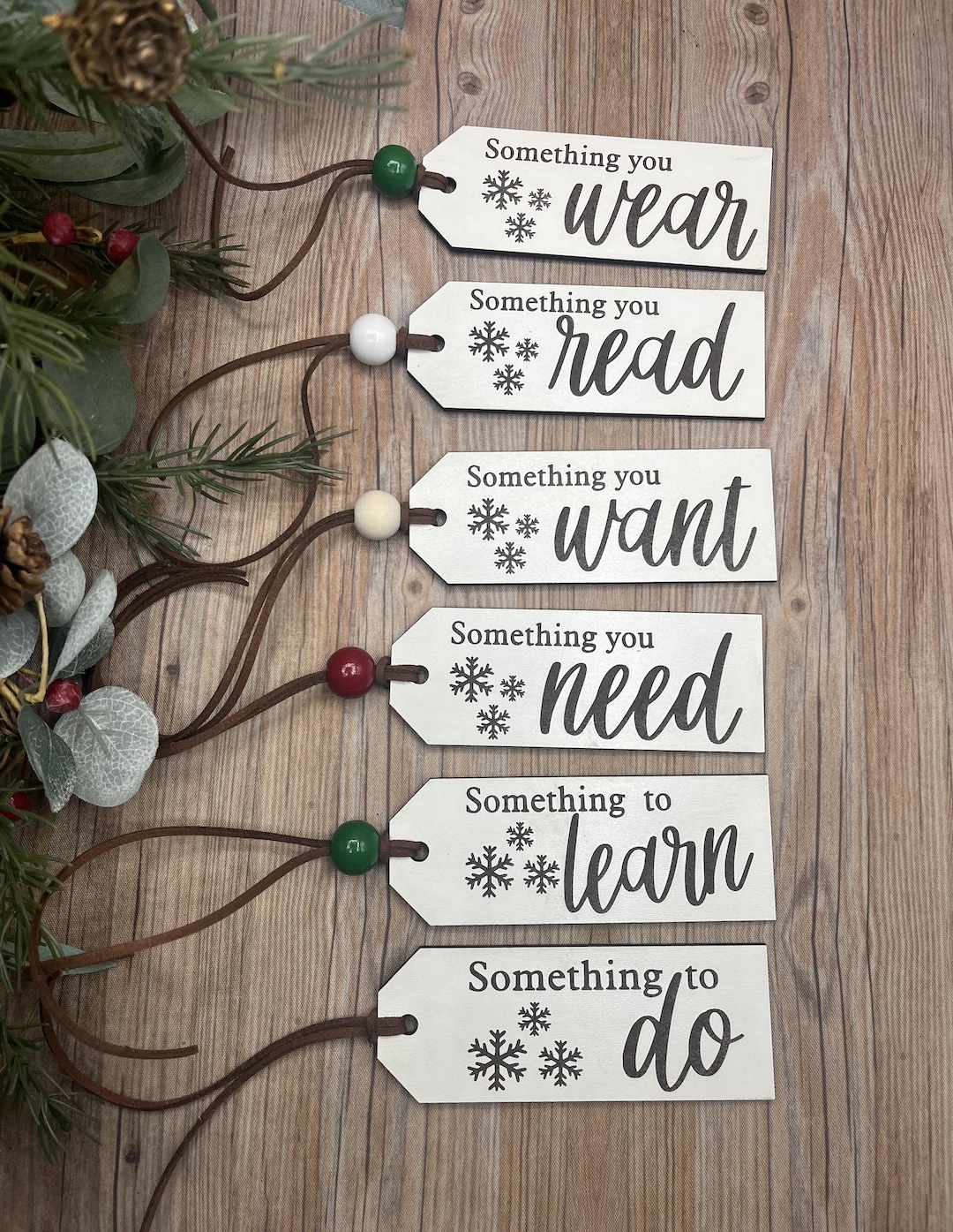 Want Need Wear Read Share Do Gift Tags, Set of 6 or 4, Wooden Engraved ...