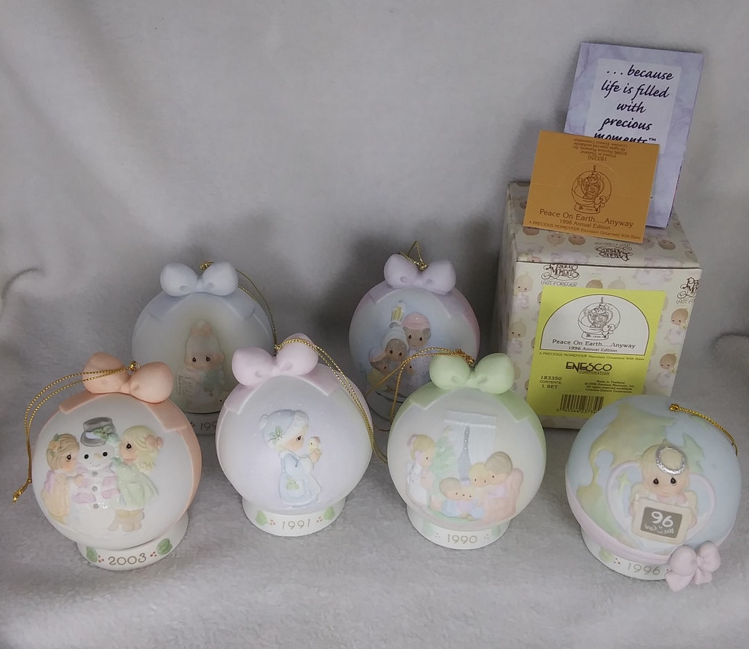 Set of 6 Vintage Precious Moments Ball Christmas Ornaments 1989 1990 ...