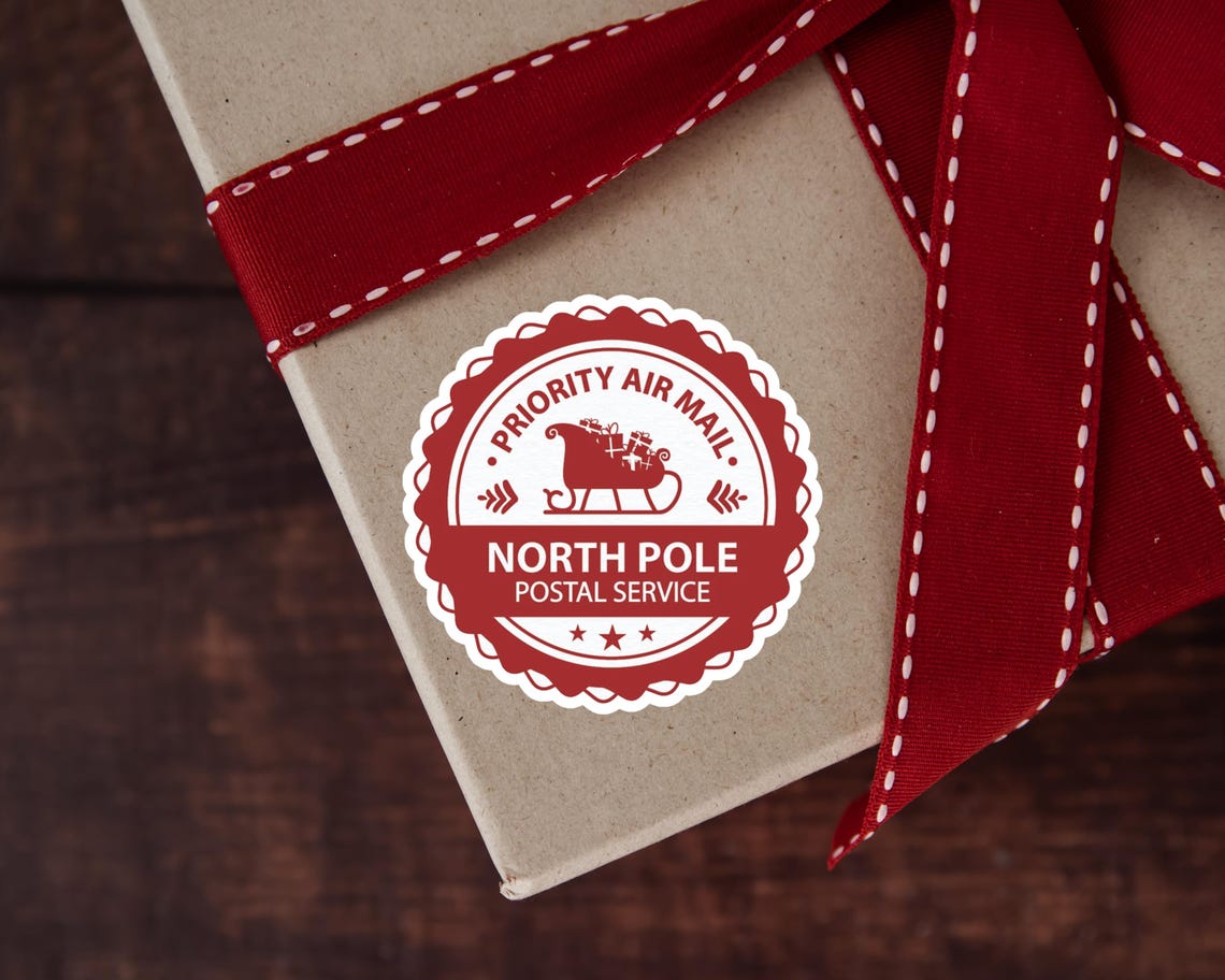 North Pole Postal Service Stickers - Priority Air Mail - Gift Stickers ...