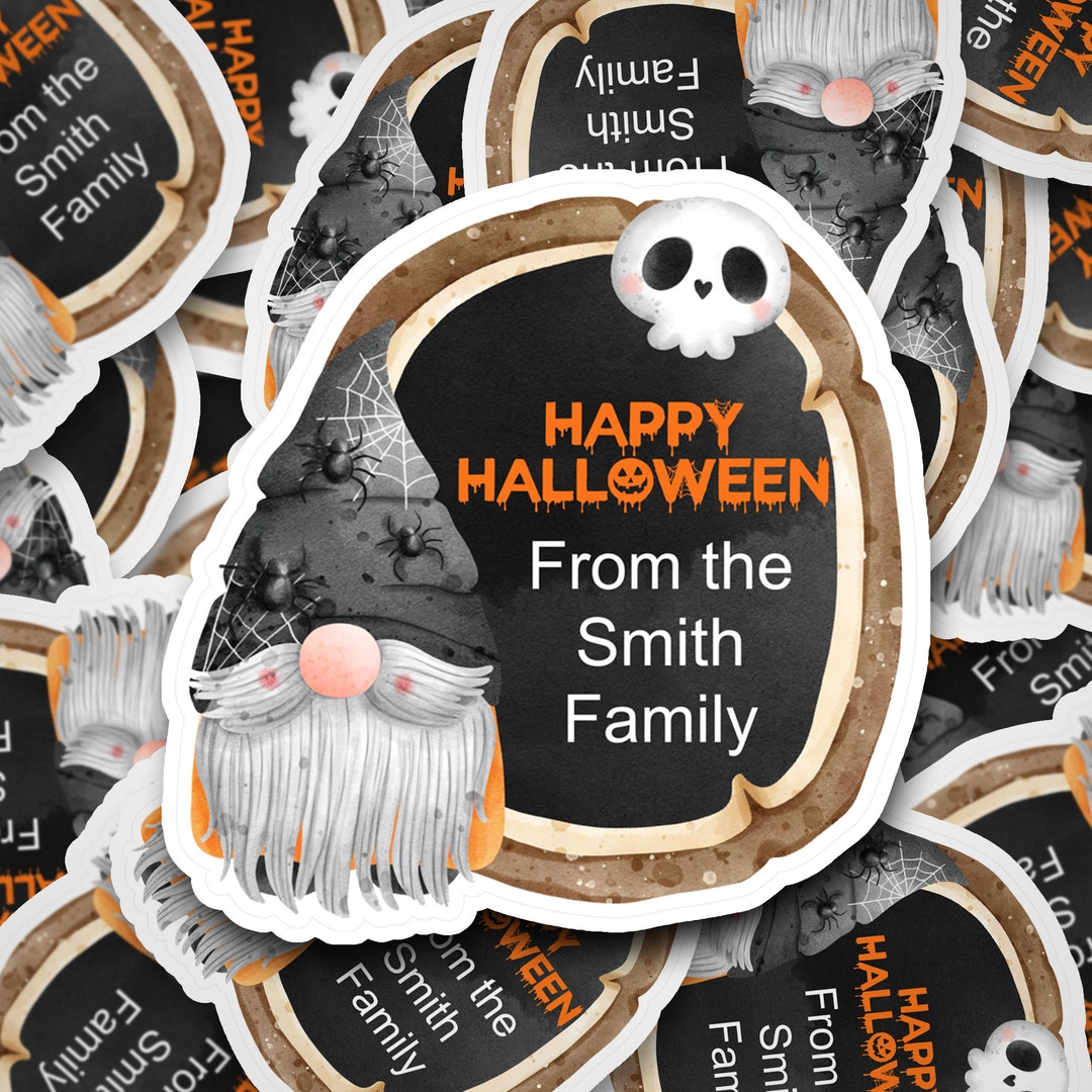 Halloween Sign Board Stickers Featuring a Halloween Gnome and Skull ...