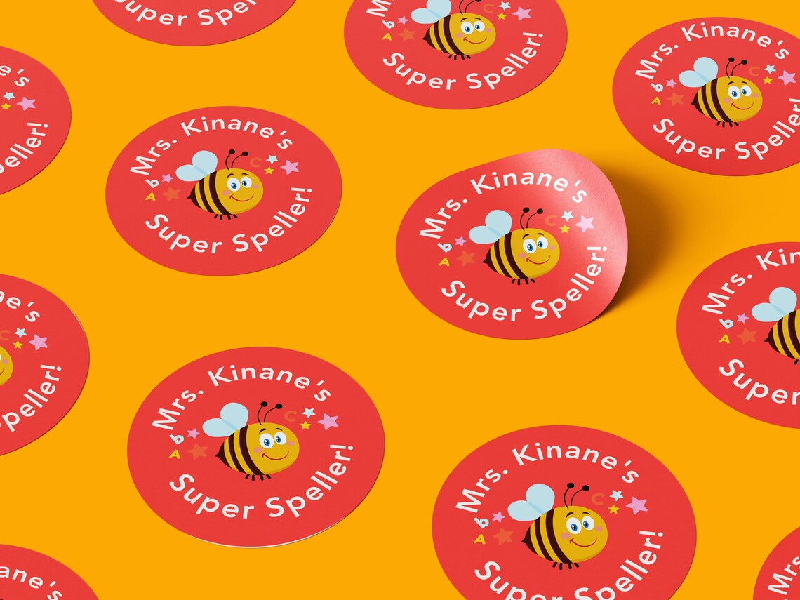 Super Speller Bee Personalised Teacher Stickers, Praise Stickers ...