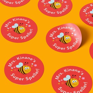 Super Speller Bee Personalised Teacher Stickers, Praise Stickers ...