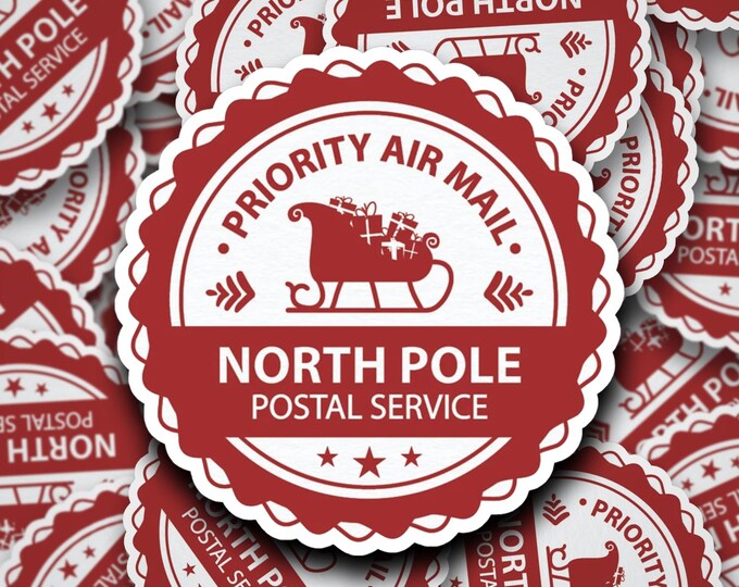 North Pole Postal Service Stickers - Priority Air Mail - Gift Stickers ...