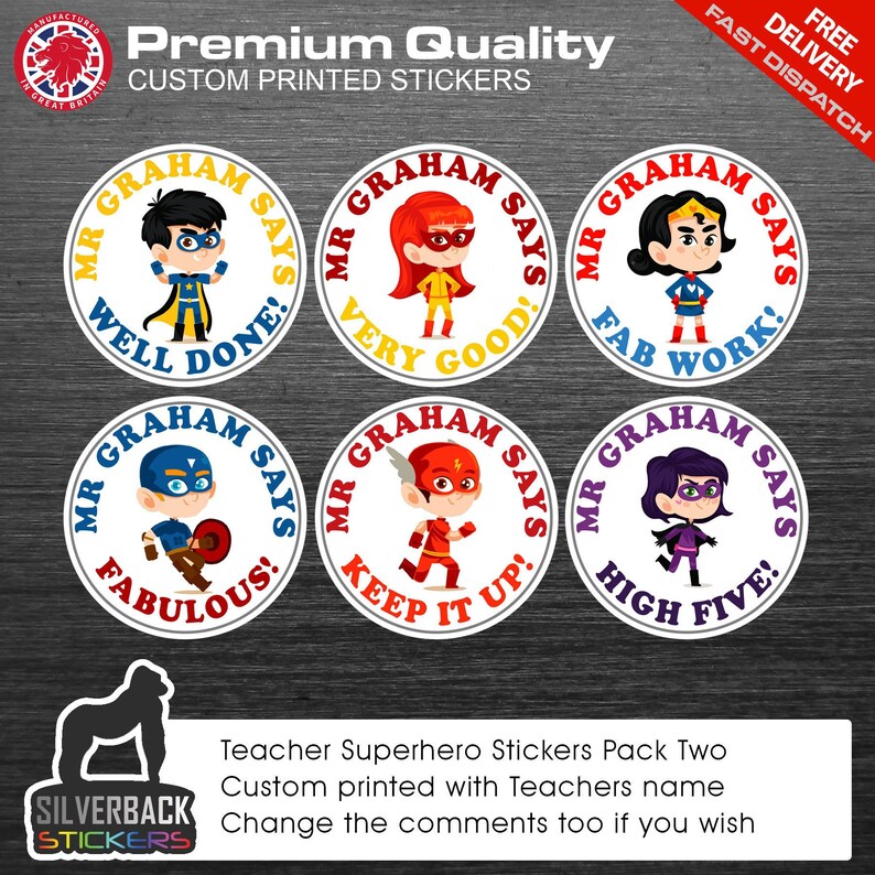 Paper & Party Supplies 48 Personalised teacher sticker set Merit ...