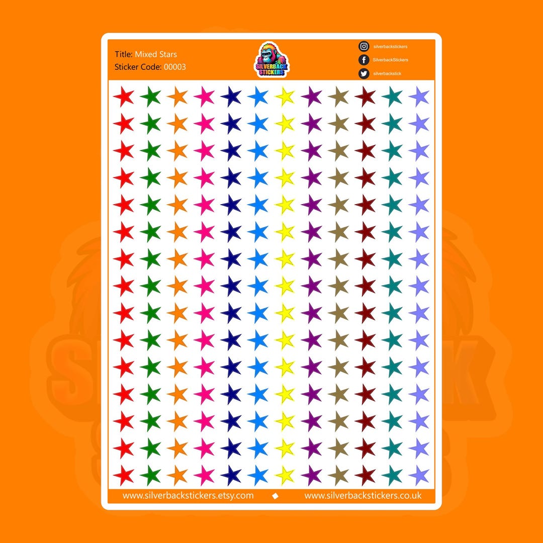 Sheet of Multi Colour Star Stickers for Your Planner Available in 6 ...