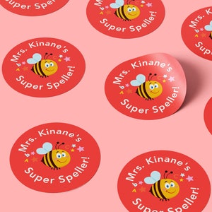 Super Speller Bee Personalised Teacher Stickers, Praise Stickers ...